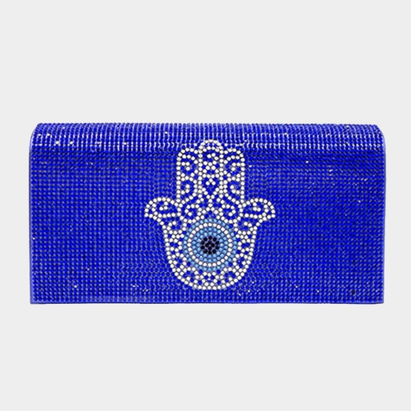 iFashionBox | Bags | Sapphire Hamsa Hand Evil Eye Clutch Rhinestone ...